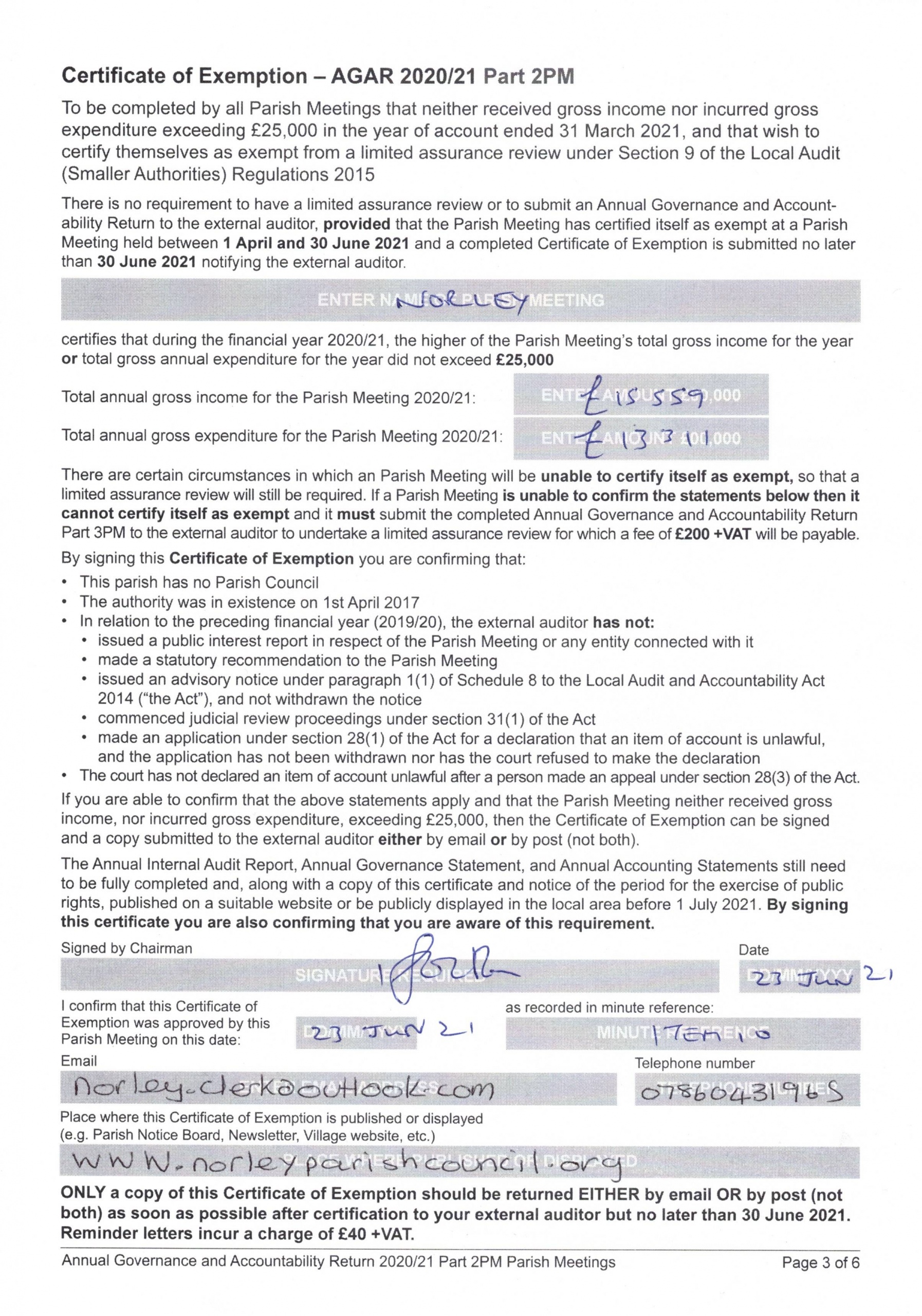 Certificate of Exemption 2020 2021